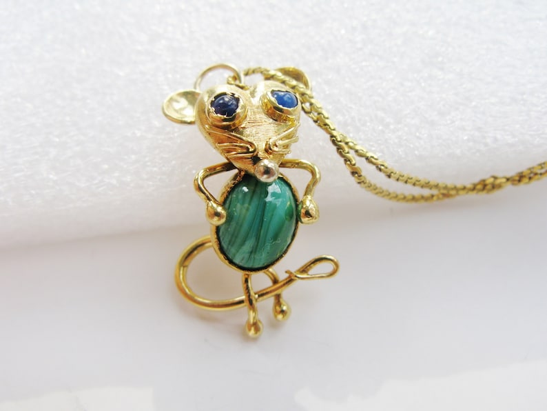 18K Whimsical, Solid Gold Mouse Pendant, and Serpentine Chain Necklace ...