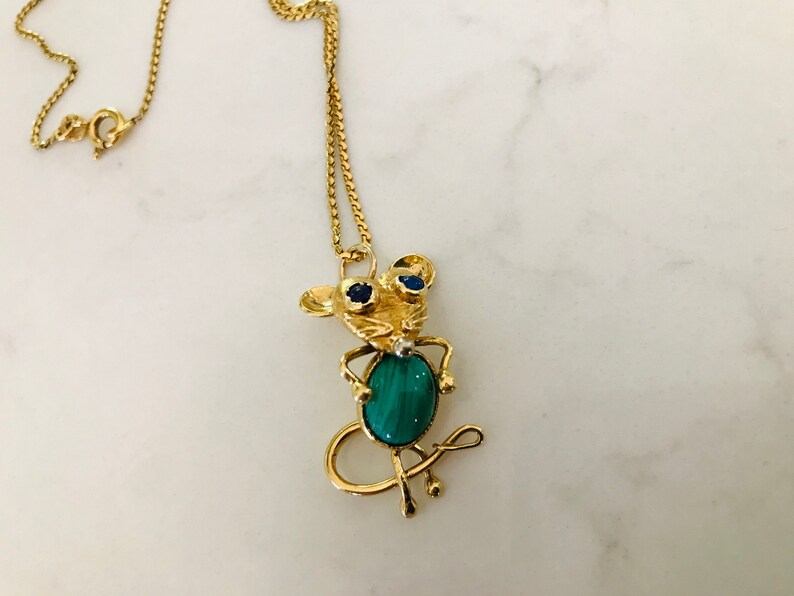18K Whimsical, Solid Gold Mouse Pendant, and Serpentine Chain Necklace ...