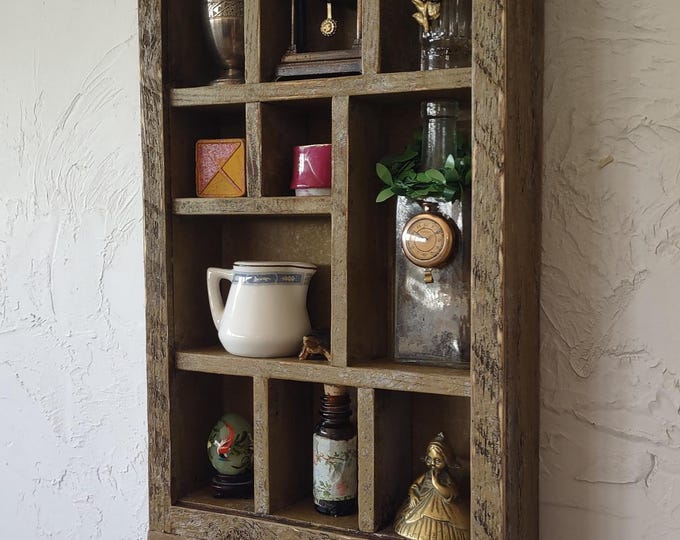 Rustic Curio Wall Shelf Made From Weathered Wood and Painted in Three ...