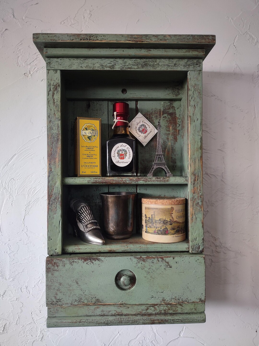 Rustic Country Wall Shelf With Drawer Made to Look Antique. - Etsy