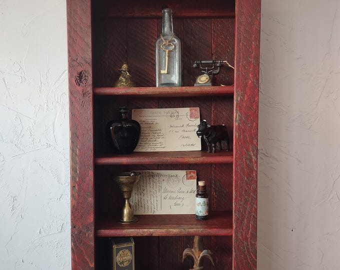Rustic Red Country Style Wall Shelf for Collectables Keepsakes Antiques ...