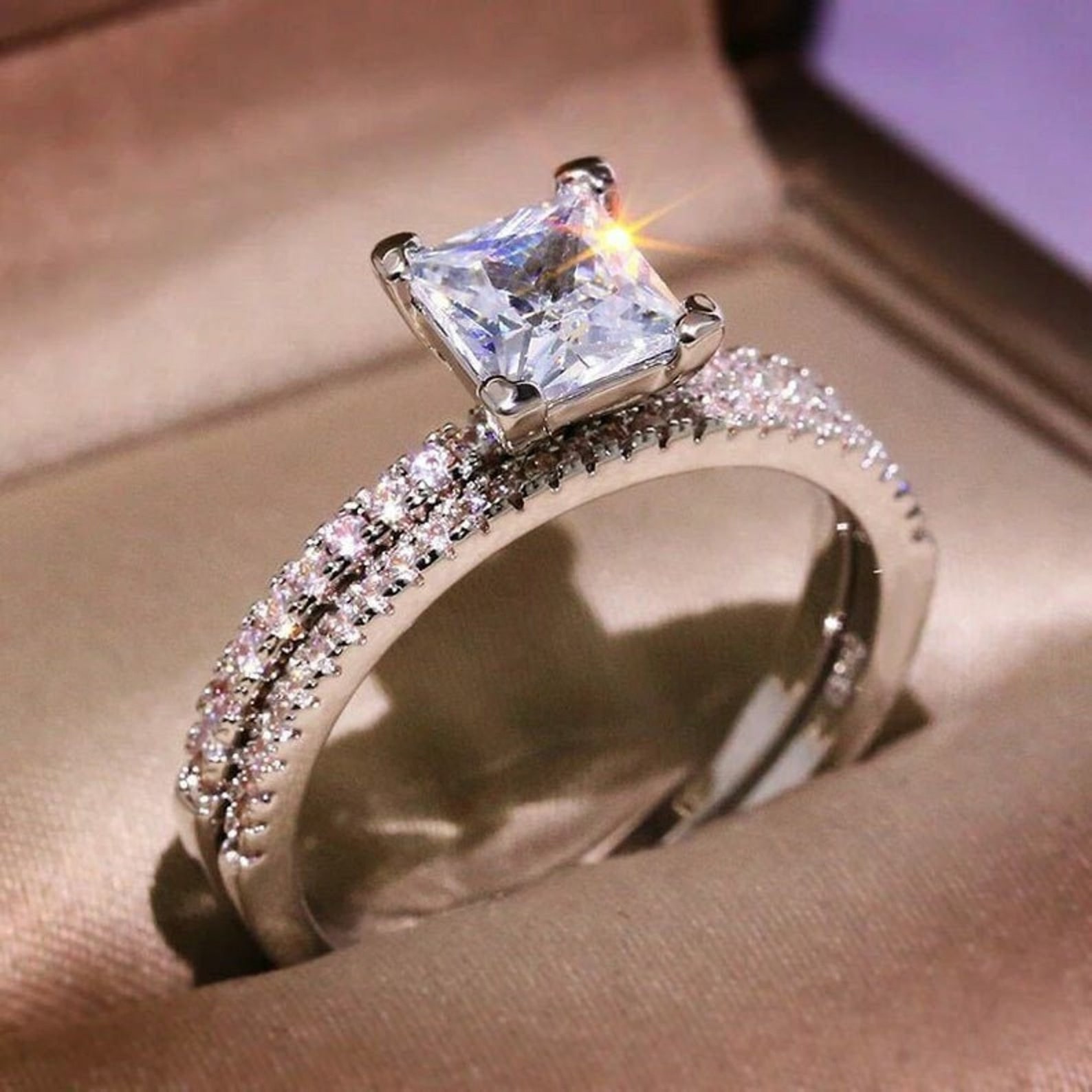 V-prong Set 2.25 Carat Princess Cut Diamond Engagement Wedding Bridal ...