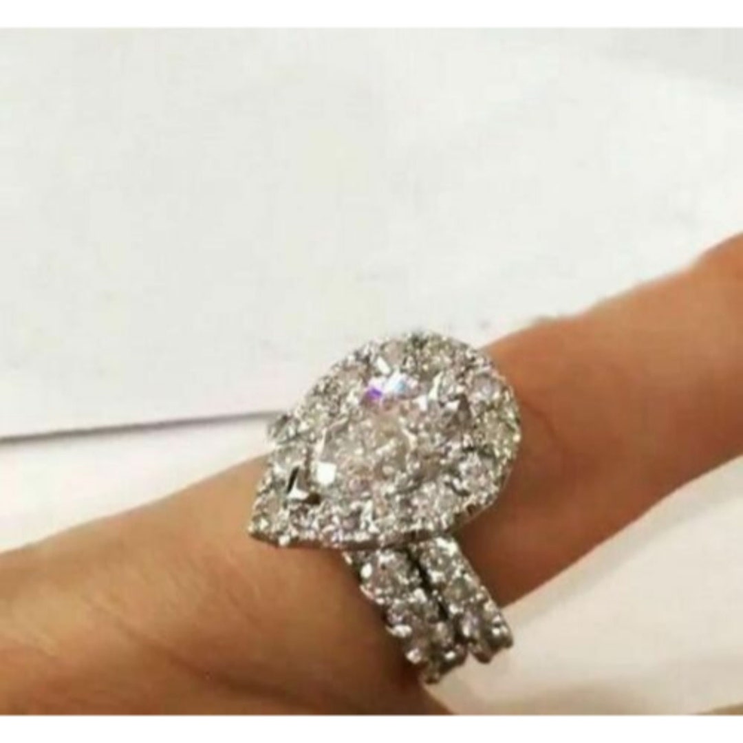 Pong Single Halo 5.75ct Pear Cut White Diamond Amazing Engagement ...