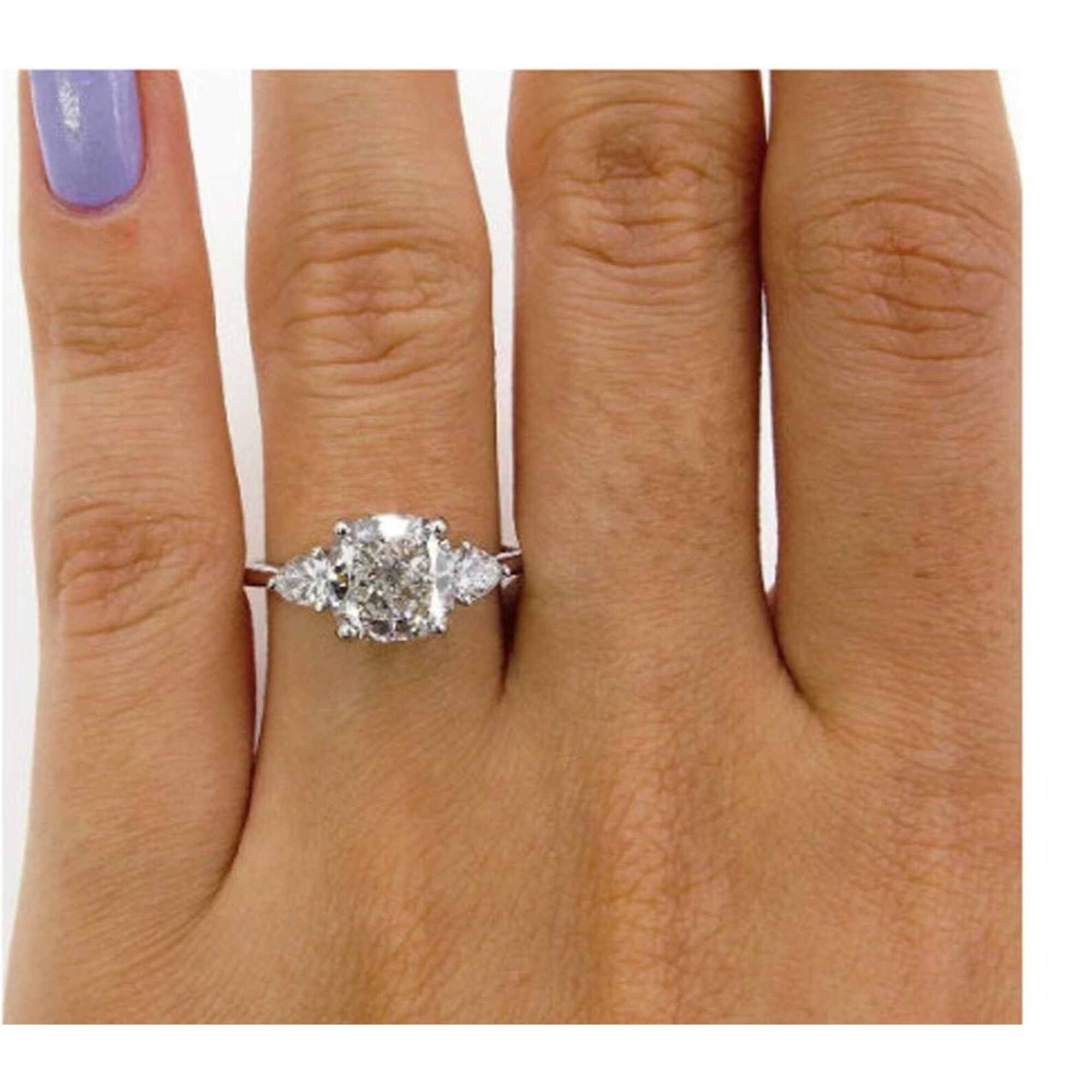 Three Stone 3.15 Ct Solitaire Cushion Cut Engagement Wedding Promise ...