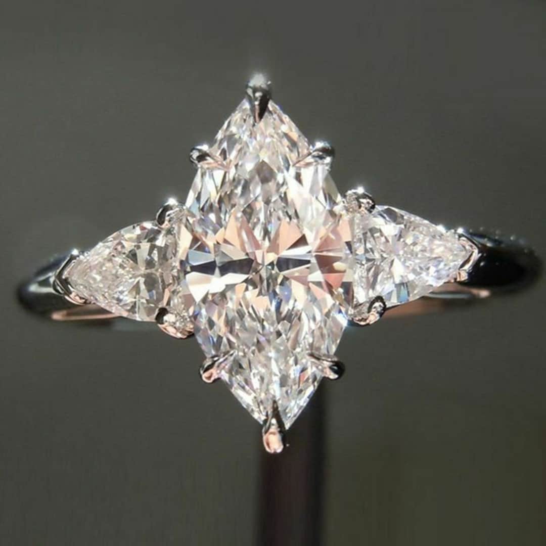 Three Stone Marquise Engagement Ring | 3.85ct Marquise Cut Lab Diamond Solitaire Wedding Ring ...