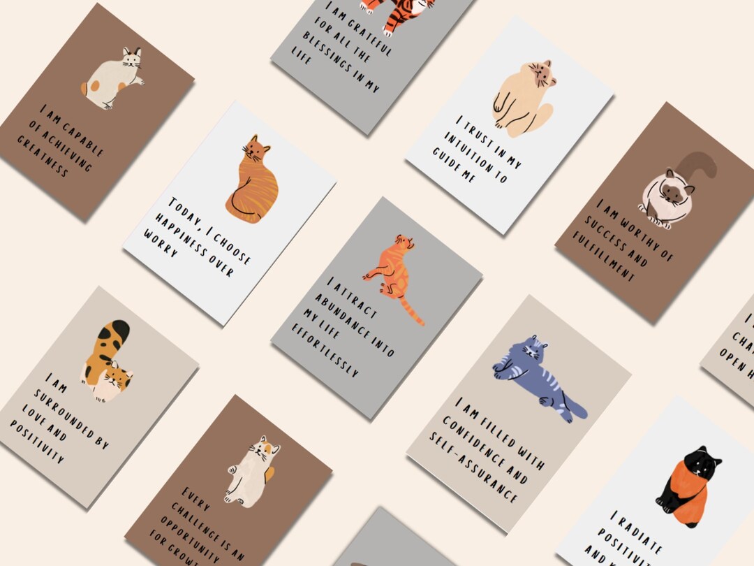 45 Cute Cat Theme Affirmation Cards, Mindfulness Inspiration ...