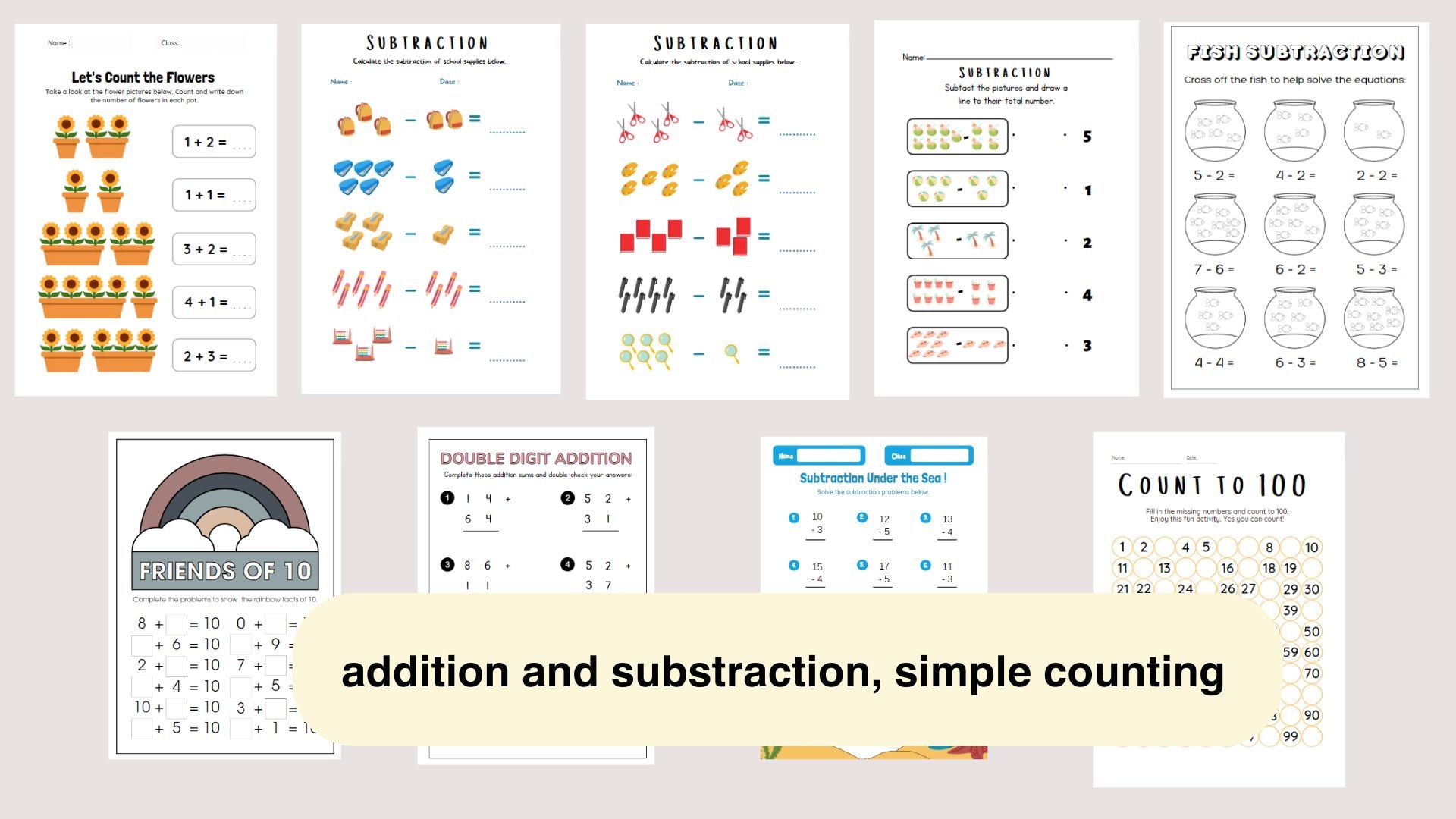 Easy Preschool Math Worksheet| Math | Counting | Addition Subtraction ...