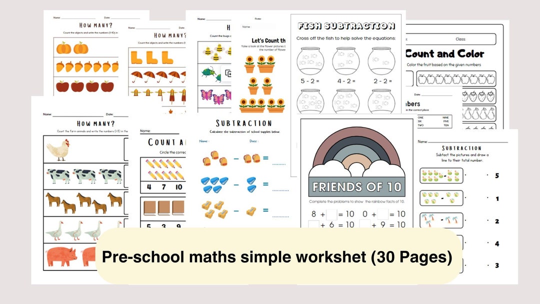 Easy Preschool Math Worksheet| Math | Counting | Addition Subtraction ...