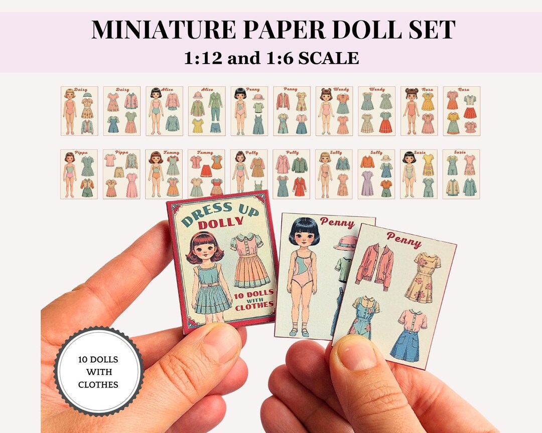 10 PAPER DOLLS With Clothes and Folder, Printable Dollhouse Miniature ...