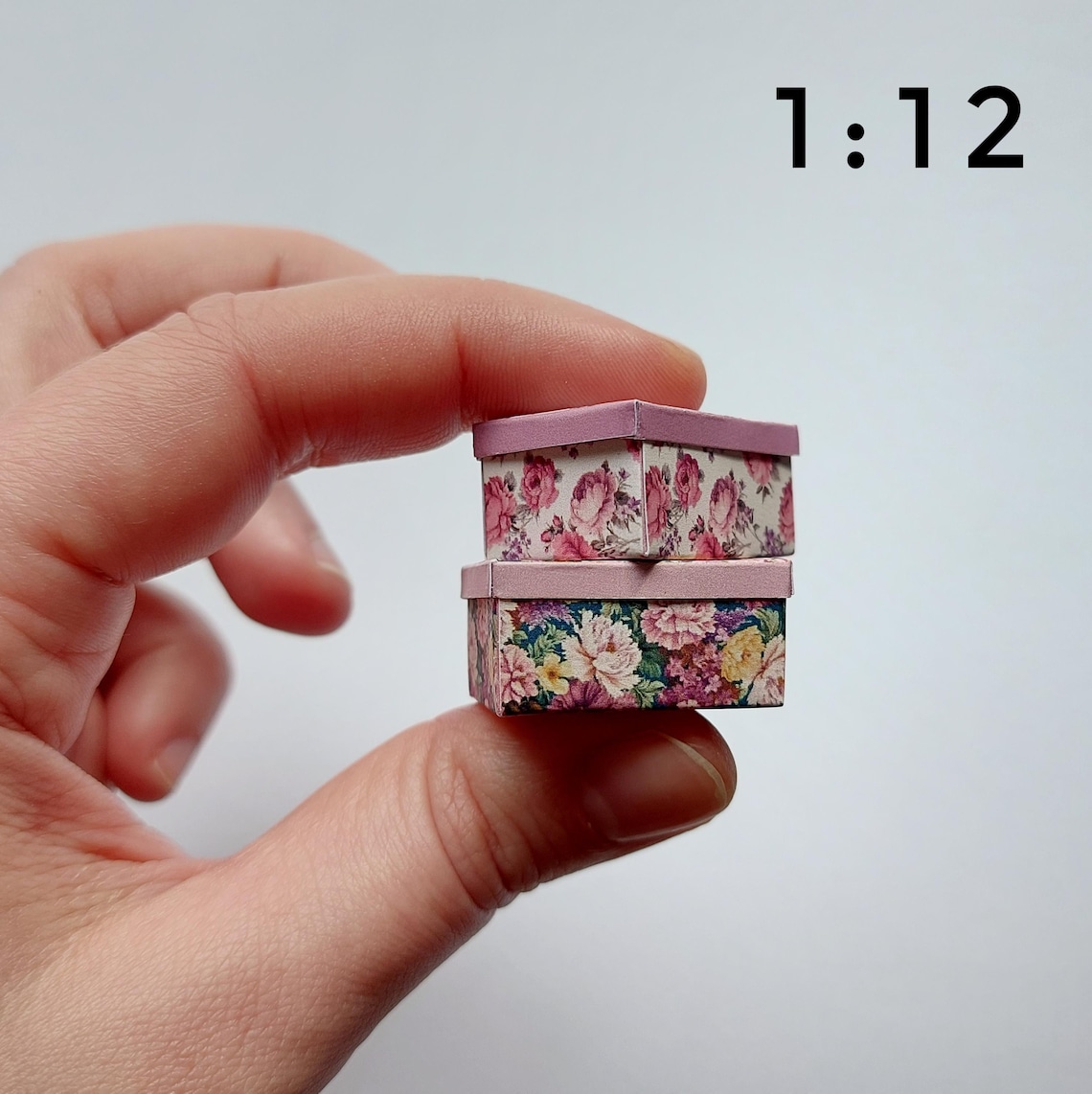 DOLLHOUSE STORAGE BOXES Pink Floral 12th and 6th Scale, Romantic ...