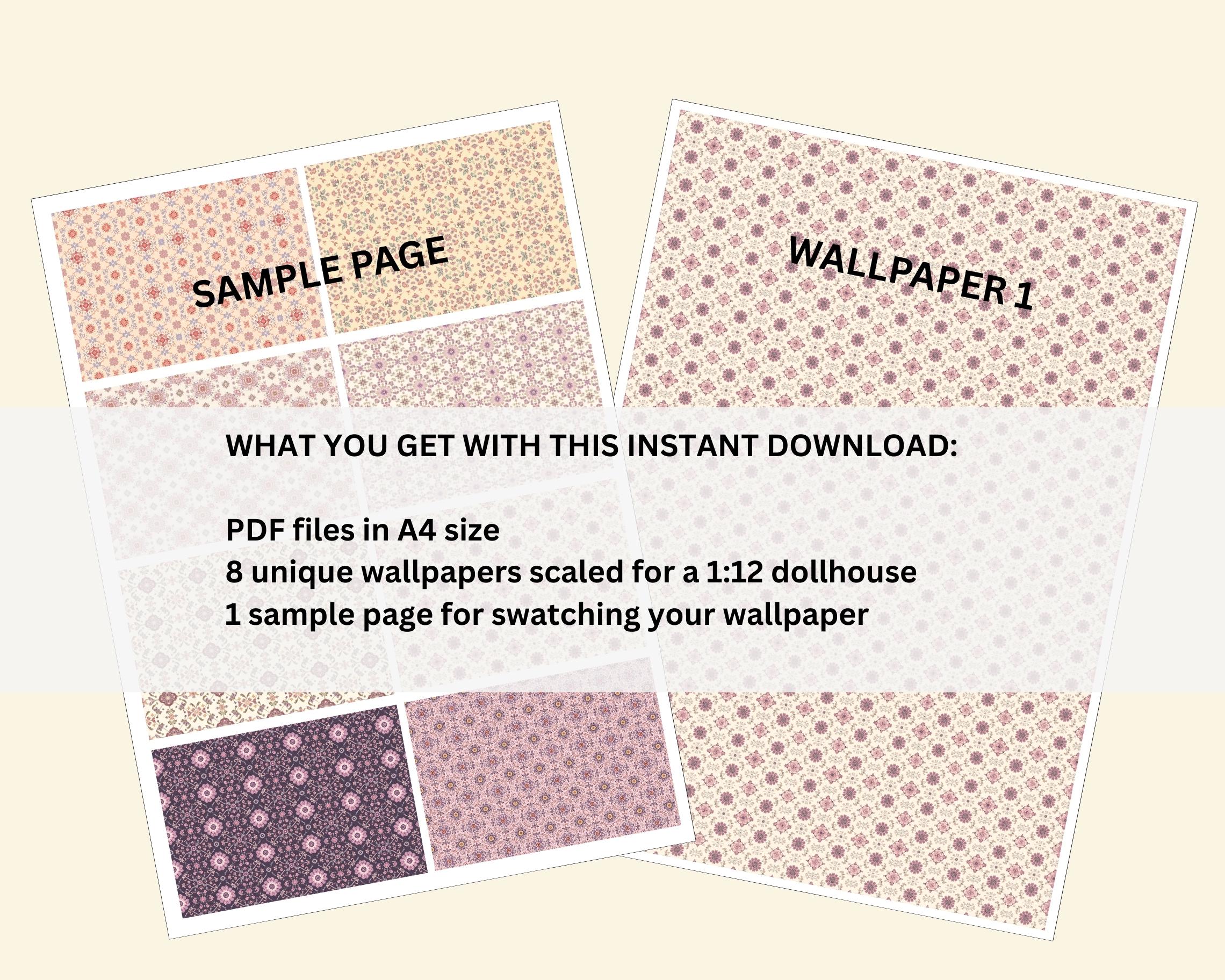 PRINTABLE DOLLHOUSE WALLPAPER, 8 Lilac and Pink Designs, 1:12 Scale, No ...
