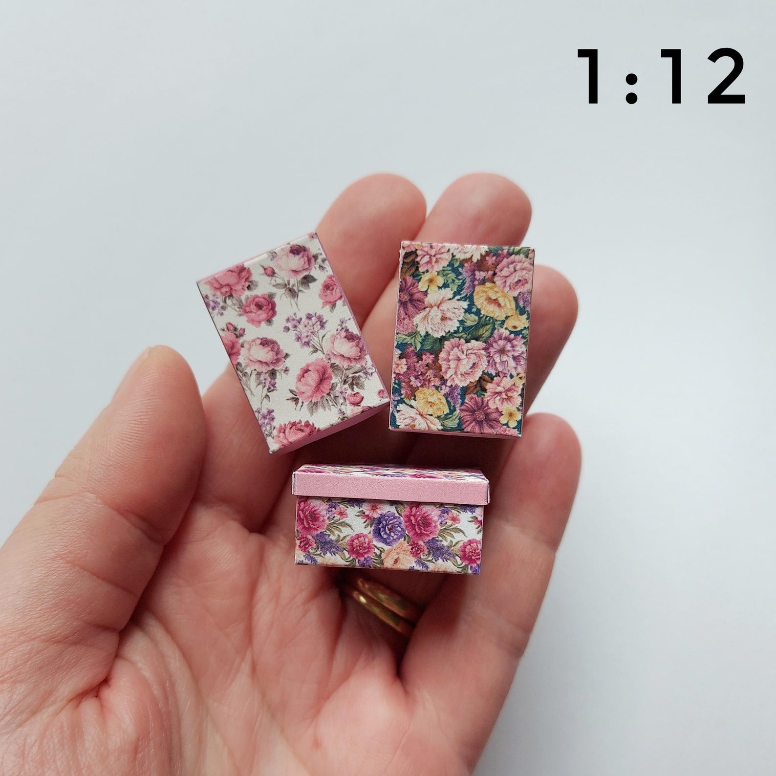 DOLLHOUSE STORAGE BOXES Pink Floral 12th and 6th Scale, Romantic ...