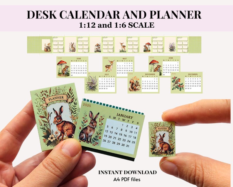 Dollhouse Calendar & Planner Set: Woodland Theme Miniature Printables ...