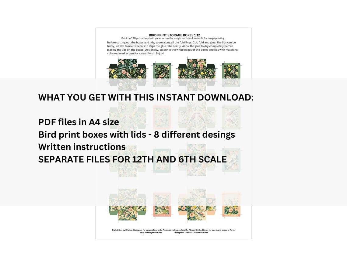 Bird Pattern Dollhouse Miniature Storage Boxes, 12th and 6th Scale ...