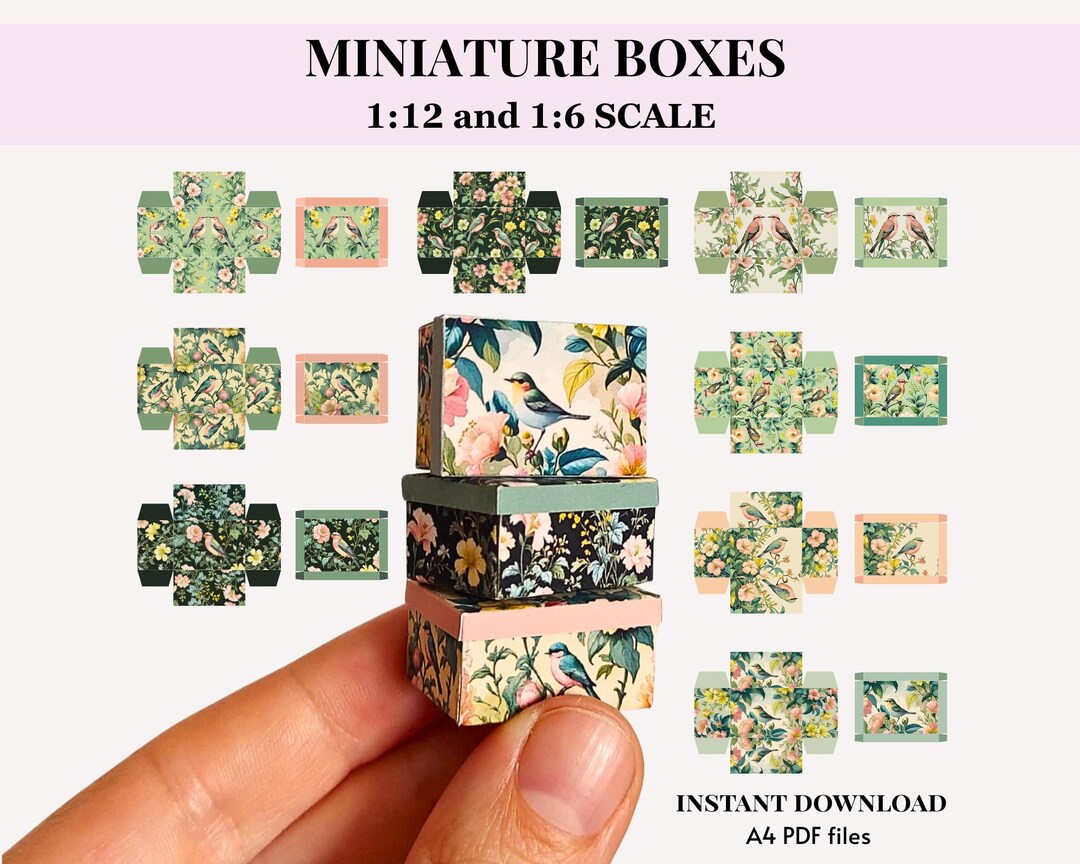 Bird Pattern Dollhouse Miniature Storage Boxes, 12th and 6th Scale ...