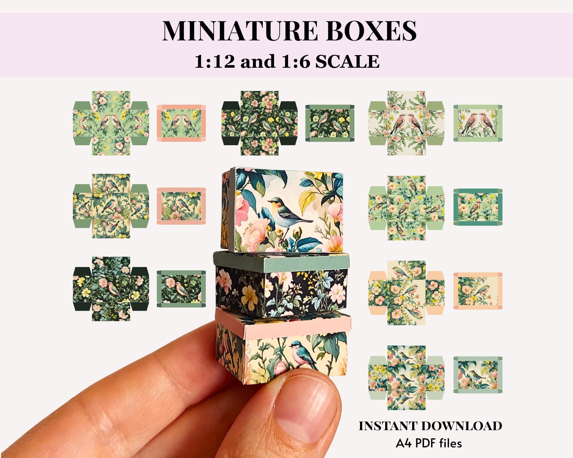 Bird Pattern Dollhouse Miniature Storage Boxes, 12th and 6th Scale ...