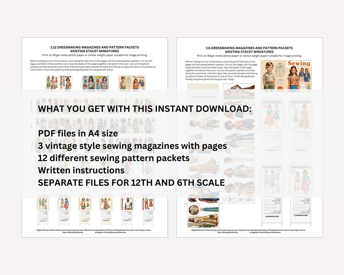 Printable Dollhouse Miniature Sewing Magazines and Pattern Packets ...