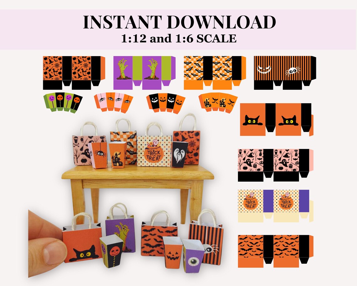 HALLOWEEN Printable Dollhouse Miniature Bags and Treat Boxes 12th and ...