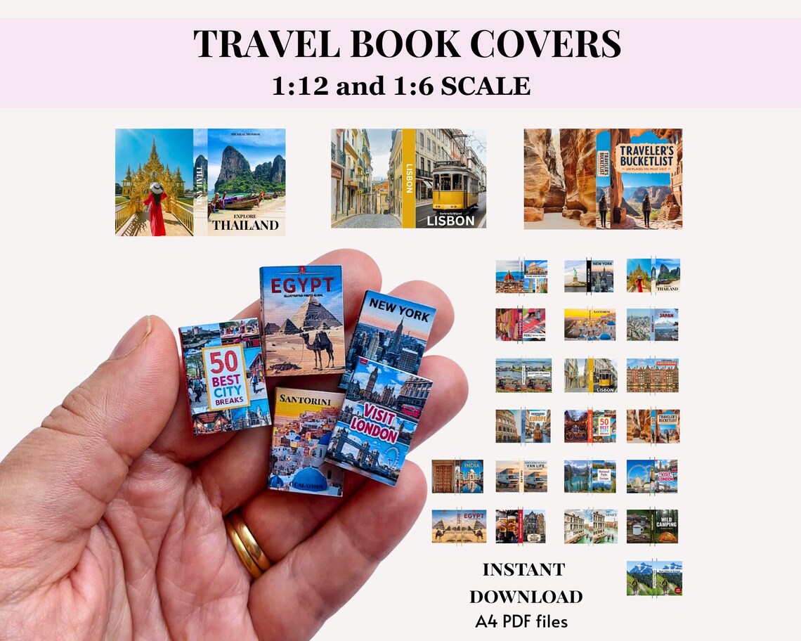MINIATURE TRAVEL BOOK Covers, Printable Dollhouse Library 6th and 12th ...