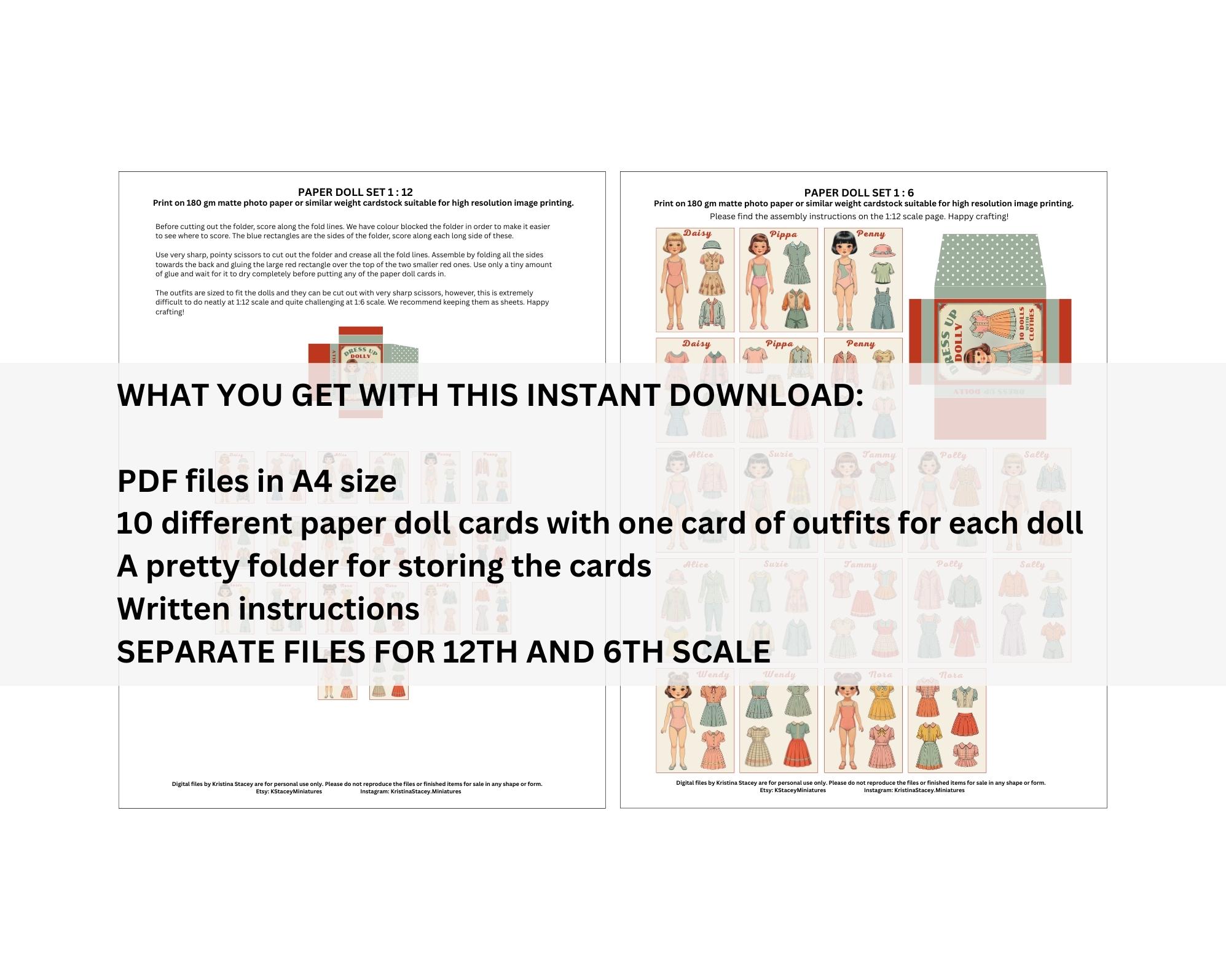 10 PAPER DOLLS With Clothes and Folder, Printable Dollhouse Miniature ...