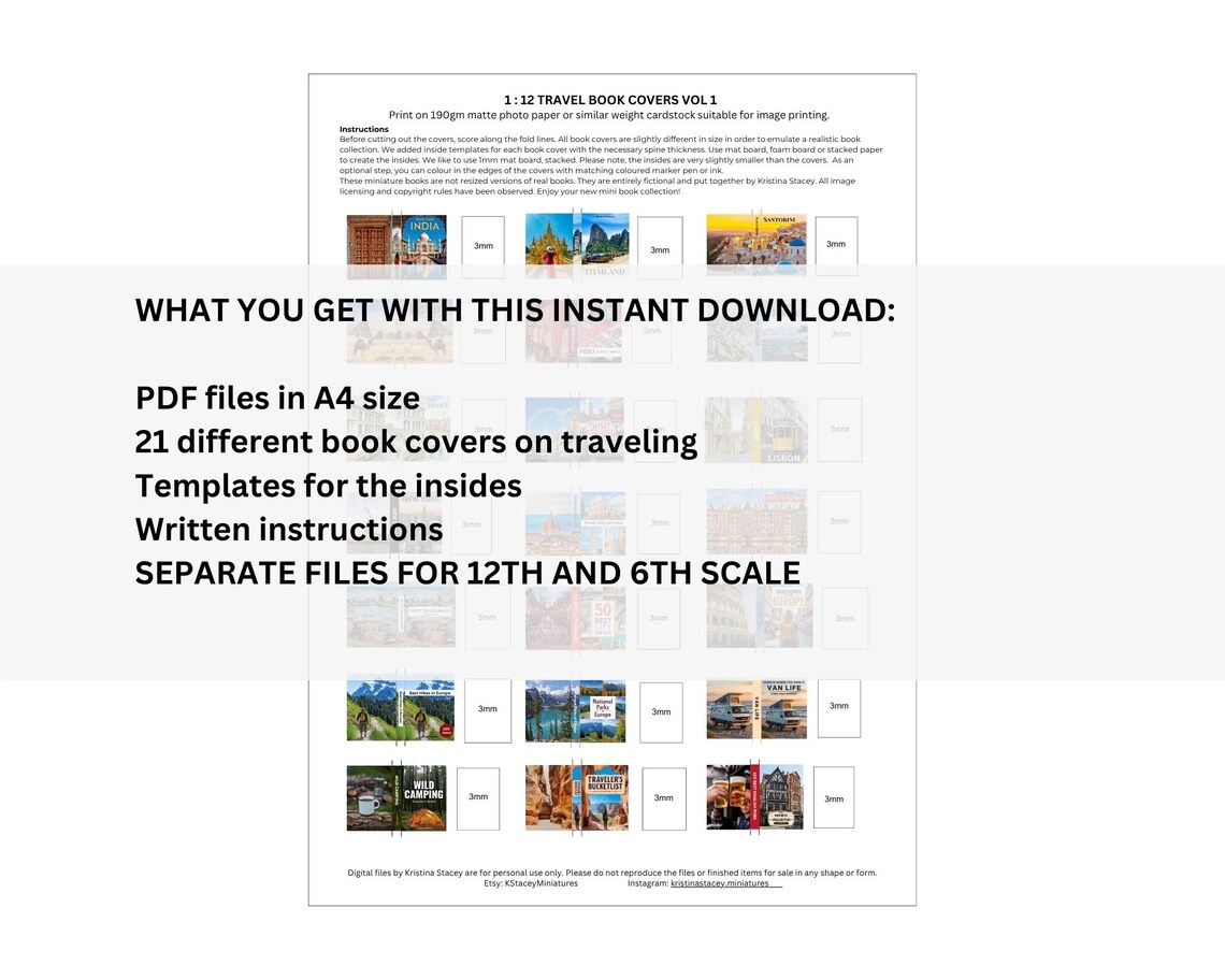 MINIATURE TRAVEL BOOK Covers, Printable Dollhouse Library 6th and 12th ...