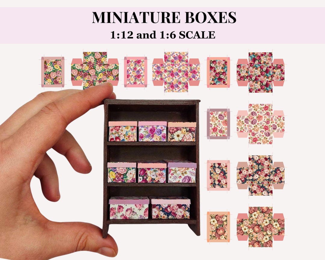 Pink Floral Printable Dollhouse Miniature Storage Boxes, 12th and 6th ...
