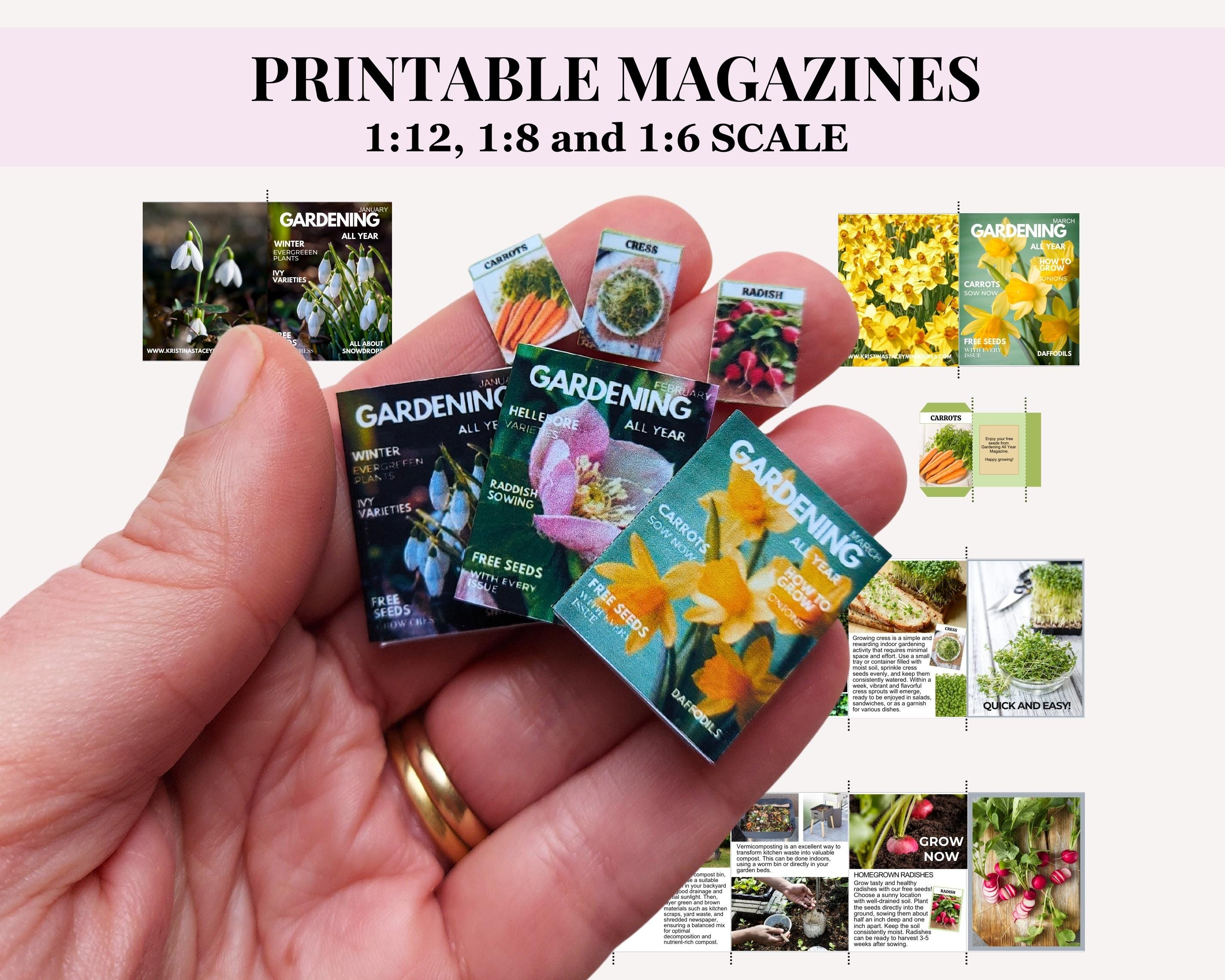 Miniature Gardening Magazines with pages and seed packets, 12th scale