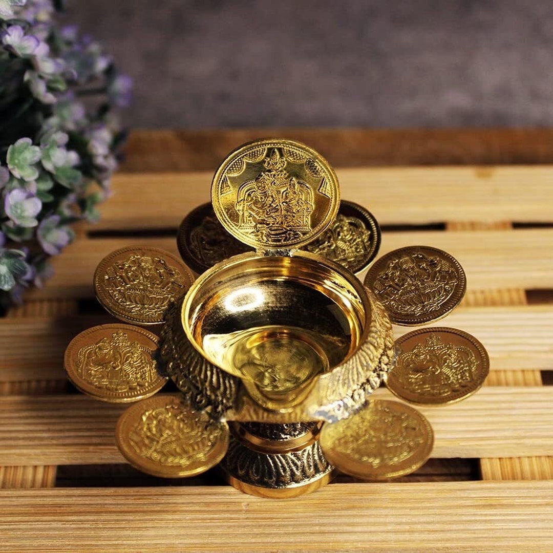 JC Brass Kubera Coin Diya Pooja Item - Set of 4 - Etsy