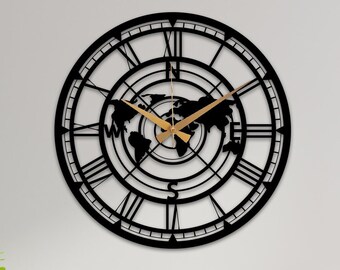 World Map Clock Metal - Etsy