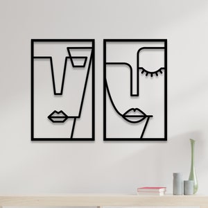 Cubic Faces Wall Decor Set of 2, Abstract Faces Line Art, Large Women ...