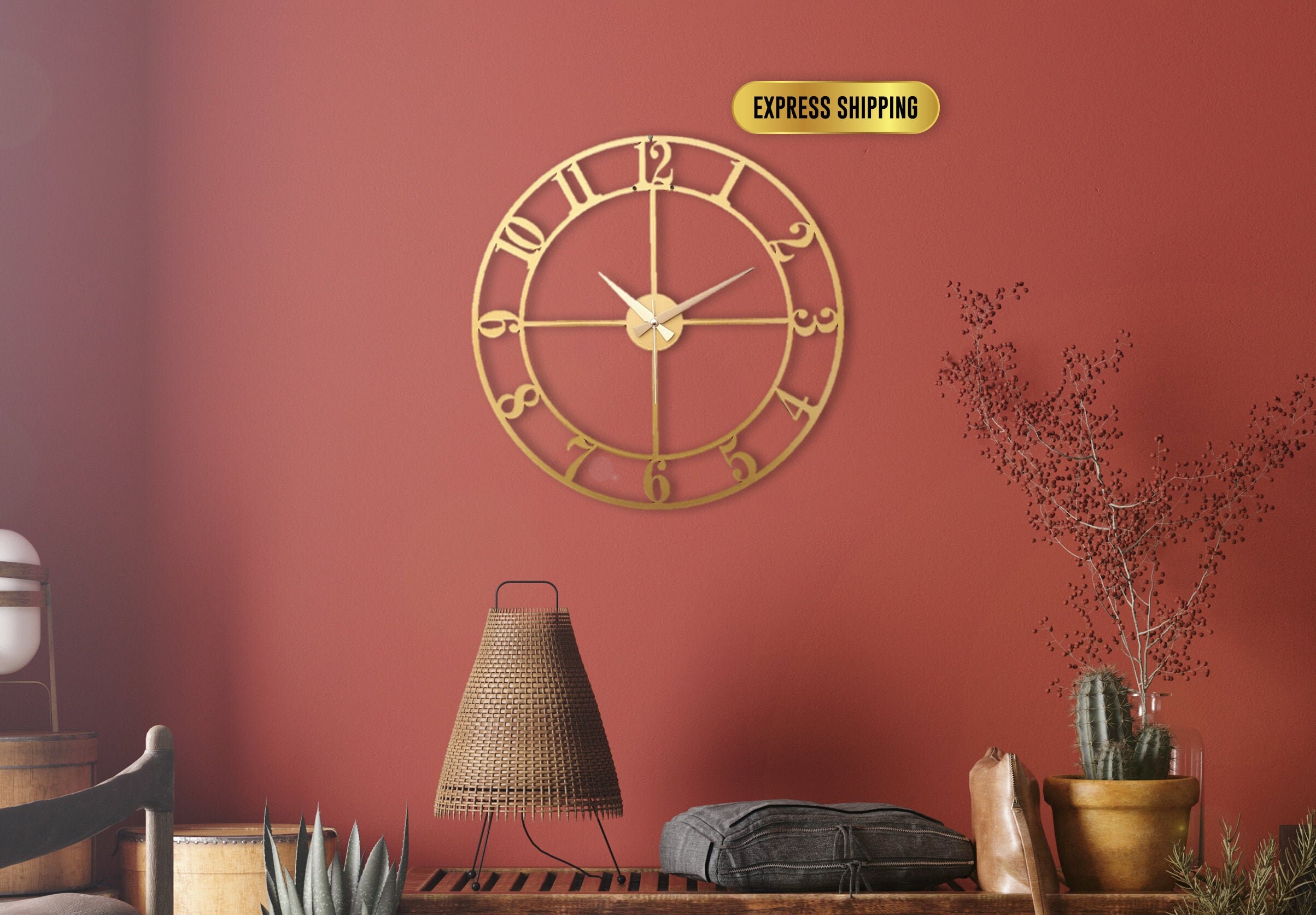 Round Gold Wall Clock for sale | Only 2 left at -65%