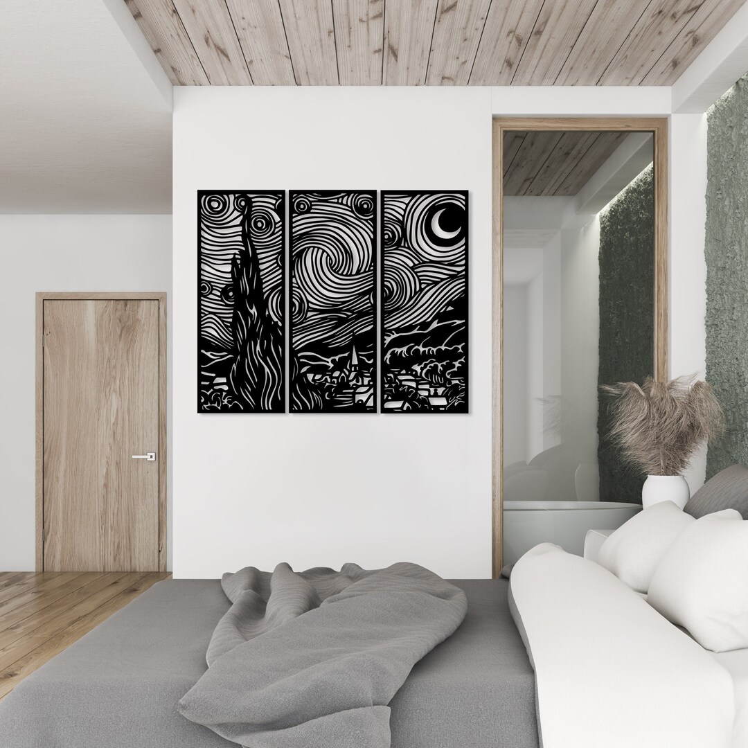 Van Gogh Starry Night Metal Wall Art Set of 3, Starry Night Home Decor ...