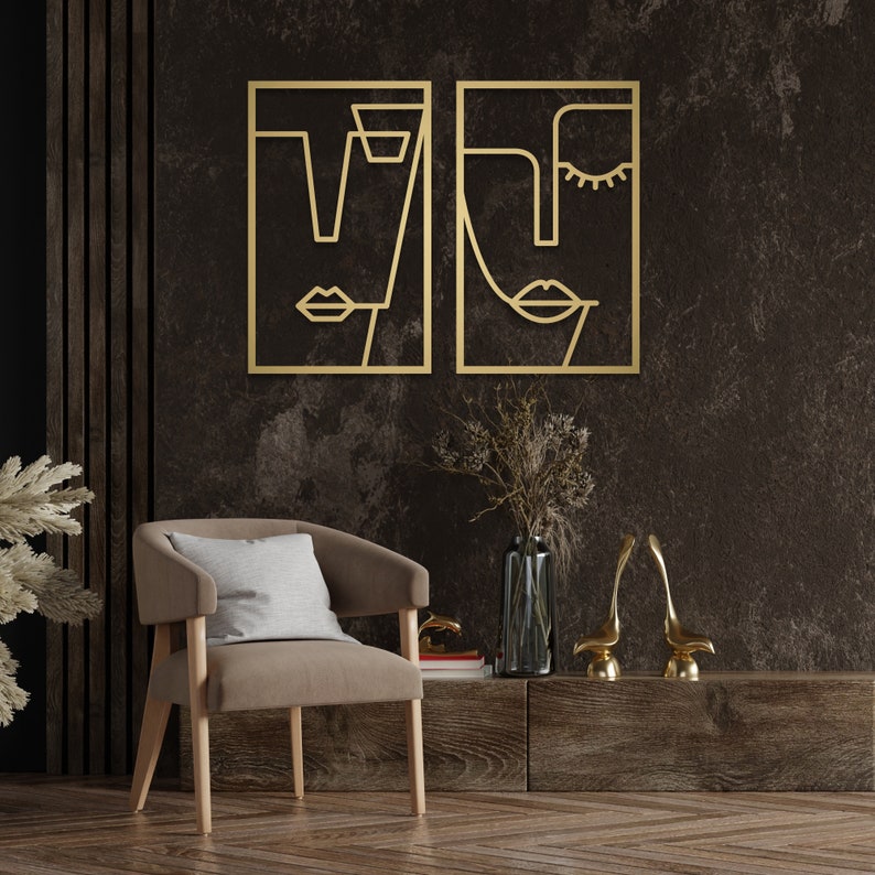 Cubic Faces Wall Decor Set of 2 Abstract Faces Line Art - Etsy