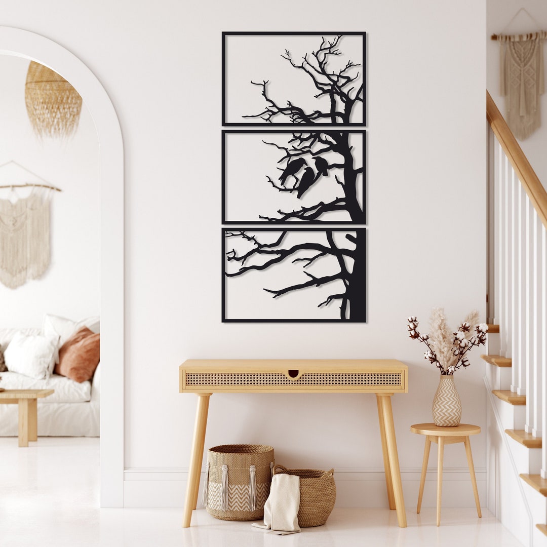 Metal Tree 3 Panels Wall Art, Metal Tree Sign Home Decor, Large ...