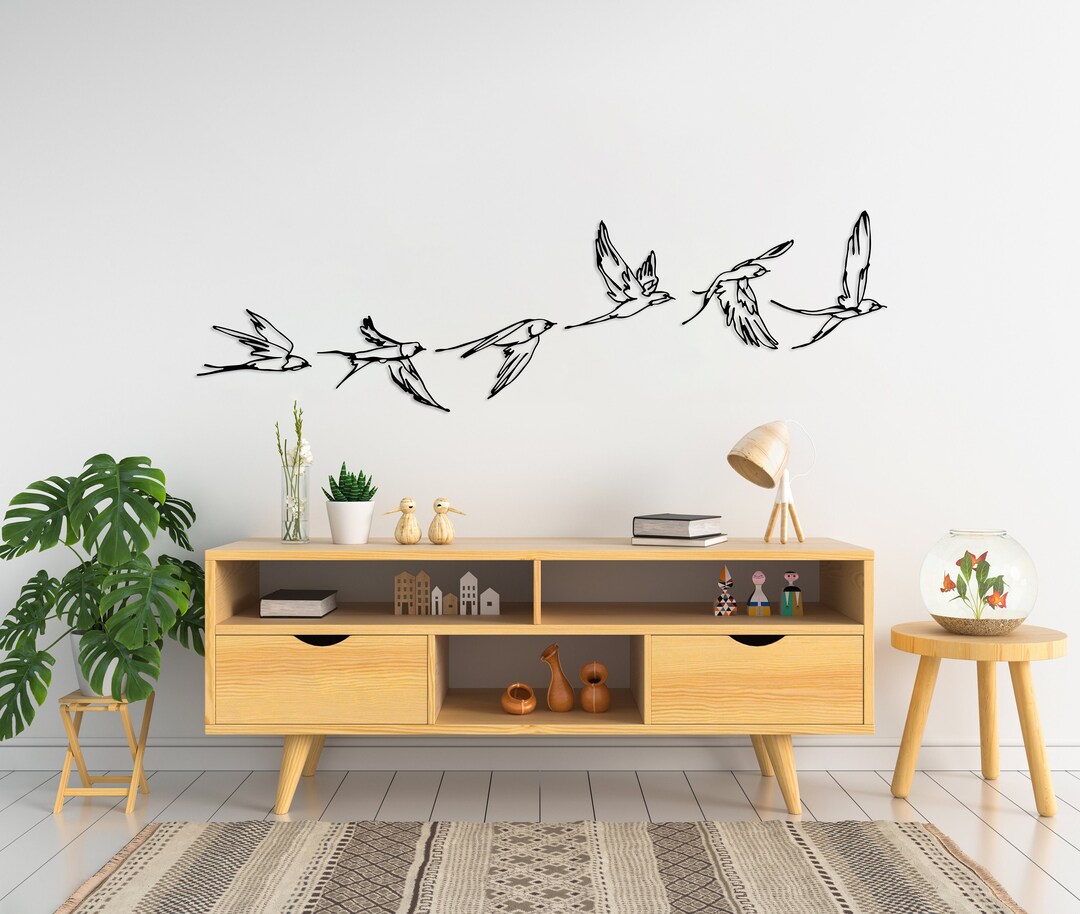 Metal Birds Art Set of 6, Minimalist Modern Home Decor, Garden Patio ...