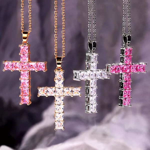 Pink Cross Necklace - Etsy