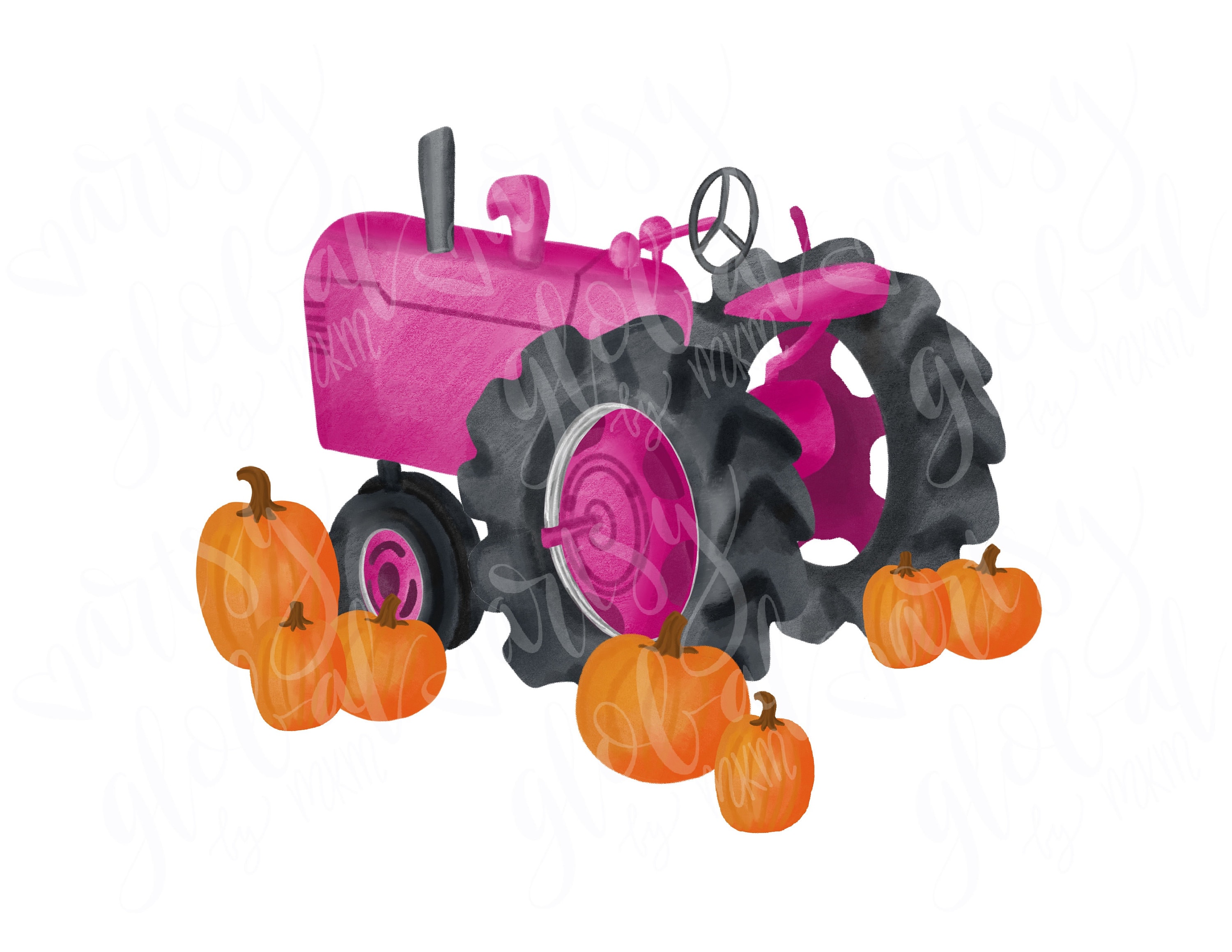 Pink Tractor With Pumpkins, Tractor Clip Art, Pumpkin Clip Art, Fall ...