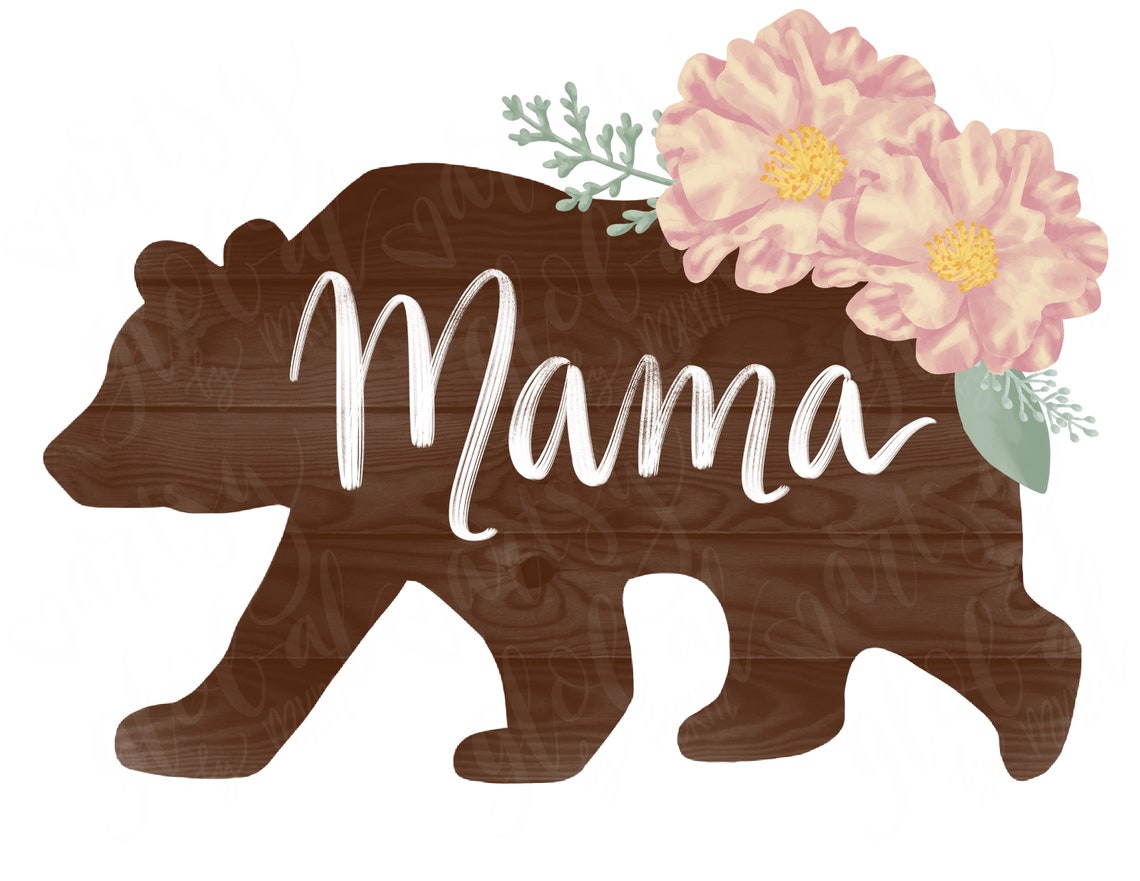 Mama Bear With Flowers, Bear Clip Art, Mama Bear Sublimation Designs ...