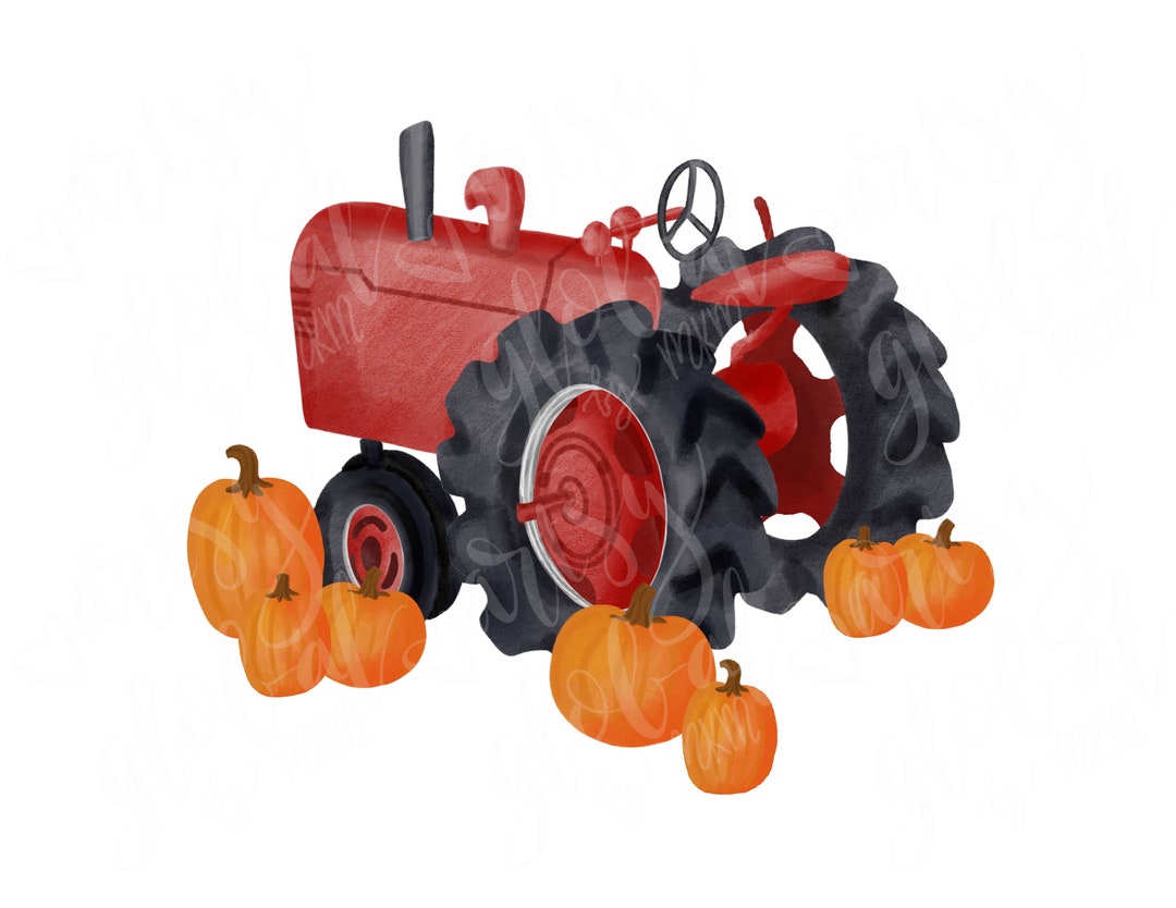 Red Tractor With Pumpkins, Tractor Clip Art, Pumpkin Clip Art, Fall ...