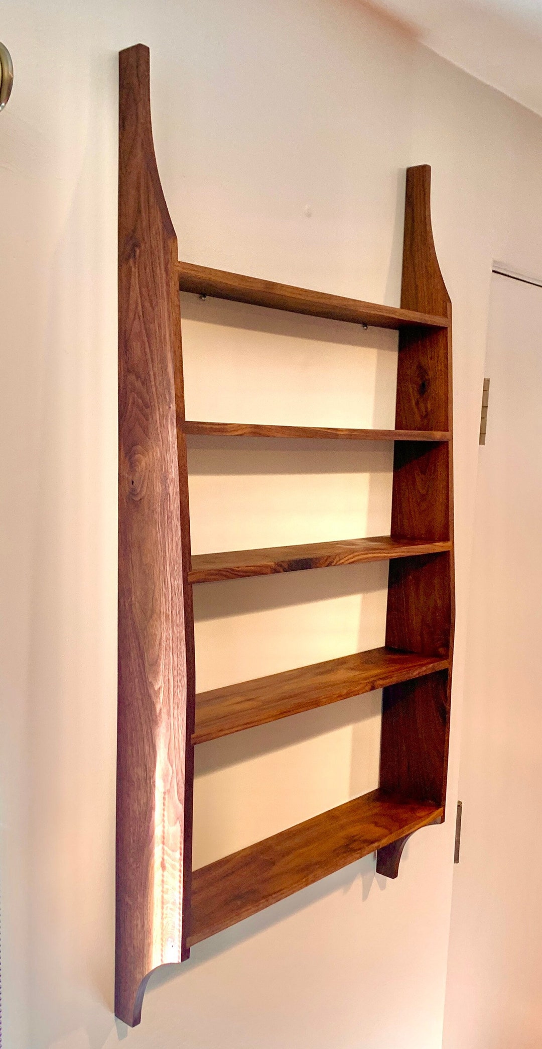 Walnut Wood Rack Shelf, Wooden Wall Shelves Rack, Handcrafted Display ...