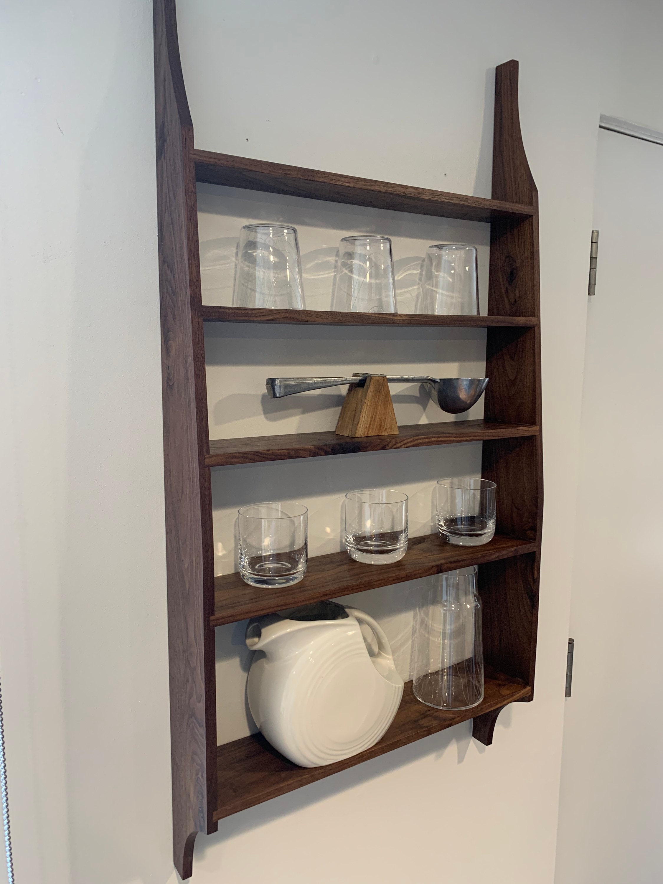 Walnut Wood Rack Shelf, Wooden Wall Shelves Rack, Handcrafted Display ...