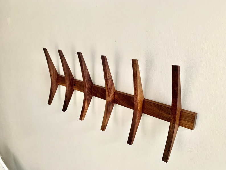 Walnut Wood Coat Rack, Wooden Coat Rack for Wall, Modern Clothing Rack ...
