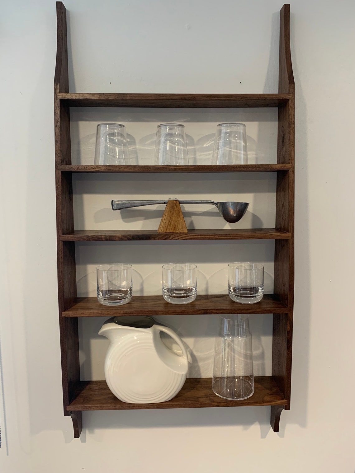 Walnut Wood Rack Shelf, Wooden Wall Shelves Rack, Handcrafted Display ...