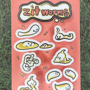 Zit Worms Sticker Sheet // Waterproof Sticker Funny Weird Acne Pimple ...