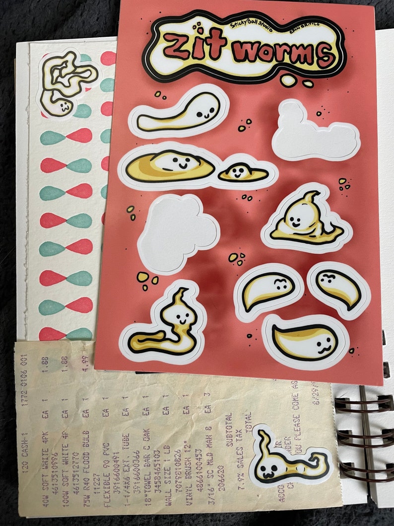 Zit Worms Sticker Sheet // Waterproof Sticker Funny Weird Acne Pimple ...
