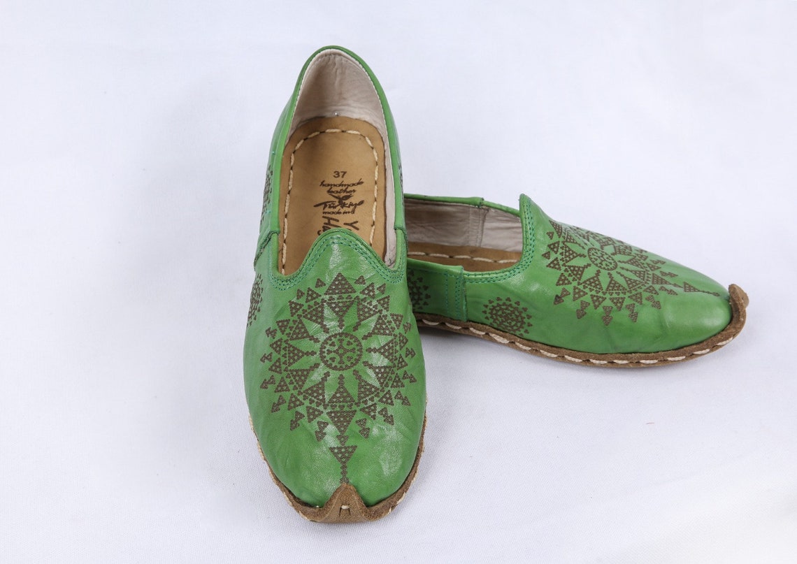 GREEN LOAFER SHOES Green Pattern Loafer Leather Slip Ons - Etsy