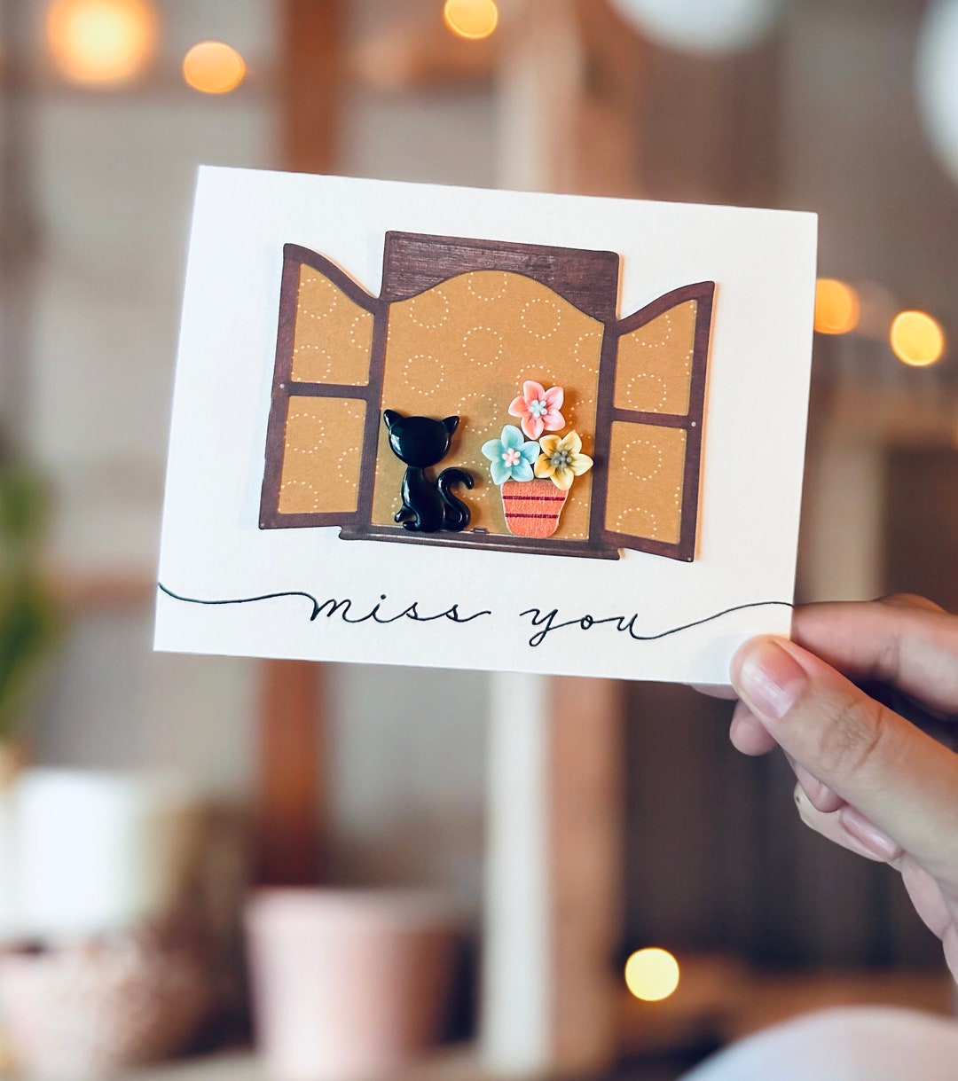 Cat in Window Miss You Greeting Card • Handmade Hand Lettering Greeting ...