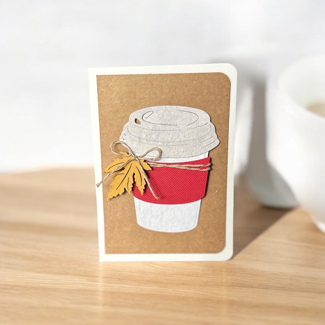 Fall Gift Card Holder Handmade Greeting Card Coffee Cup Leaf With Bow ...
