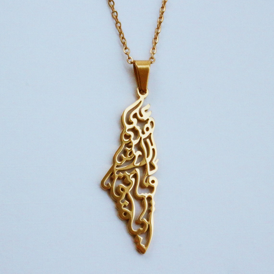 Palestine Map Necklace With Arabic Calligraphy Gold Palestine - Etsy