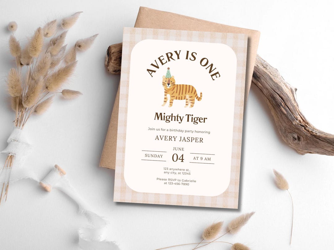 Mighty Tiger Birthday Invitation Template, Tiger Themed Party Invite ...